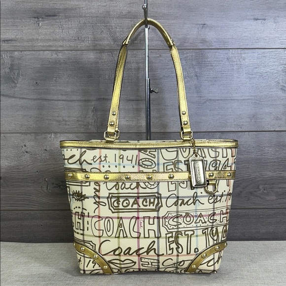 Coach | Bags | Coach Tattersall Graffiti 3188 Multi Gold Coated Canvas ...